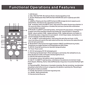 NEM Mobi7e Portable Wireless Bluetooth High Performance Stereo Speaker Extra Bass, USB Recording, Rechargeable Battery, AUX and TF Card Input, FM Radio, MP3, Mic and Guitar Input, LED Lights (Black)