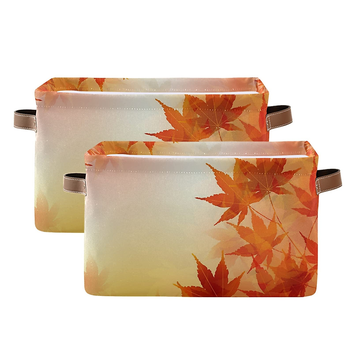 senya Thanksgiving Basket Fall Basket, Large Storage with Handles Thanksgiving Autumn Leaves Golden Maple Fabric Collapsible Storage Bins Organizer Bag for Storage