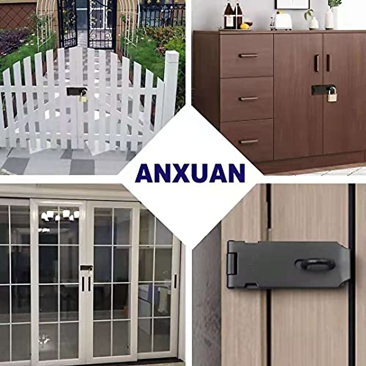 Axuansor Padlock Latch Lock 3 Inch Stainless Steel Hasp Lock Latch Matte Black Door Lock Hasp Latch with Screws for Door Shed Cabinet 2 Pack