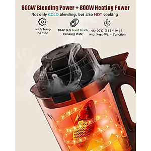 Moongiantgo Professional Cooking Blender for Kitchen Hot Cold with 8 Presets, 59Oz Glass Jar, 58000RPM High Speed Quiet for Smoothie Shake, Khaki 110V