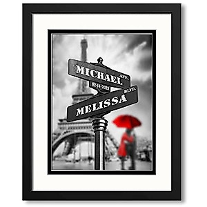 Lovers path-crossing sign - Personalized artwork with Couple's Names. Gift for wedding Anniversary, housewarming, Valentine's Day. Paris wall art.