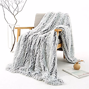 YOU SA Shaggy Longfur Faux Fur Throw Blanket, Microfiber Blanket for Couch Bed Chair Photo Props (Grey Based,63''x79'')