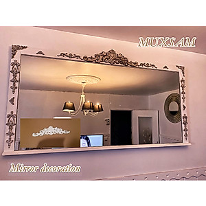 MUXSAM Long Wood Carved Appliques Onlays, 1-Pack Unpainted Decorative Corner Carving Decals Set for Wall Door Cabinet Mirror Closet Wardrobe Dresser Mantel Staircase DIY Project, 30x8cm/11.81"x3.15"