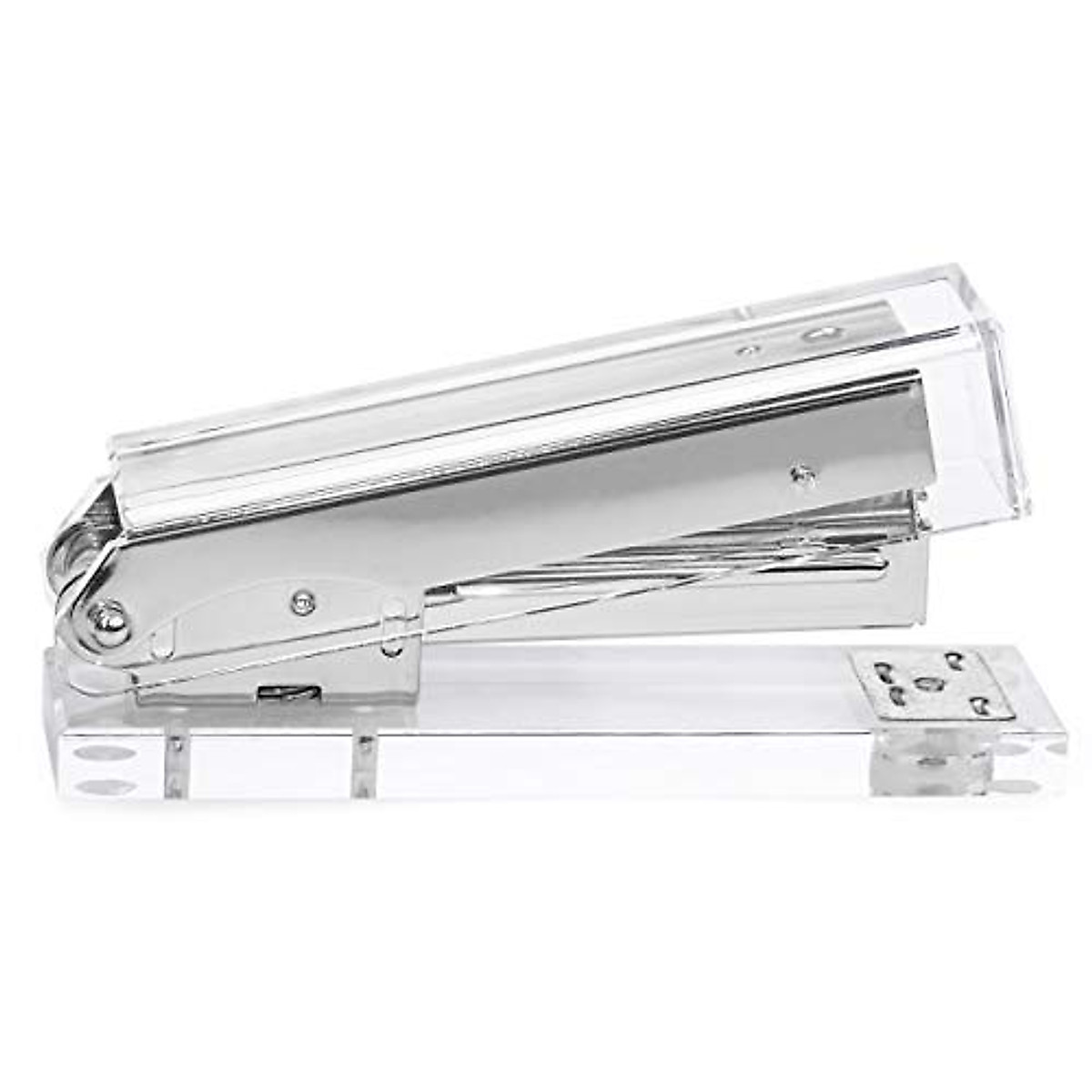 Silver Acrylic Lucite Bundle | Premium Stapler, Tape Dispenser, Scissors, Staple Remover, & Ruler Gift Set | Clear Stationery & Desk Accessories | Modern, High End, Chic, Luxury Office Goods