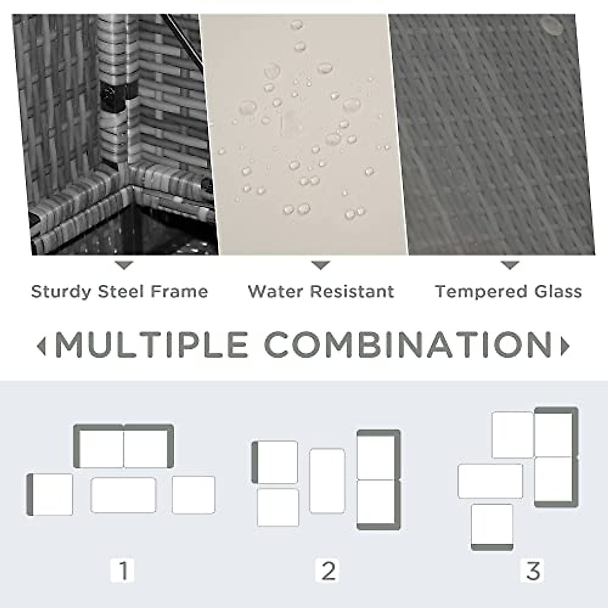 SUNVIVI OUTDOOR Patio Furniture, 5 Piece All Weather Grey PE Wicker Patio Sectional Furniture Conversation Sofa Set with Coffee Table, Removable Cushions