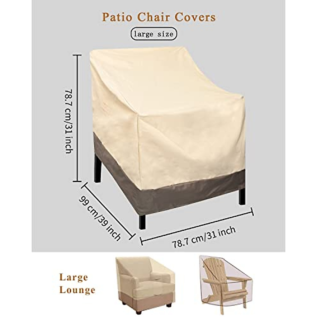 Patio Chair Covers Waterproof Heavy Duty Outdoor Patio Furniture Covers, Stackable Outside Lounge Deep Seat Covers, Large Lawn Sofa Covers Water Resistant,600D Oxford Cloth,Standard-2 Pack,Khaki&Brown