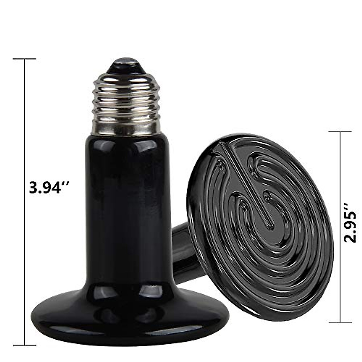BOEESPAT 250W Ceramic Heat Emitter Reptile Heat Lamp Bulb Chicken Heater Light for Pet Brooder Coop Lizard Turtle Aquarium Snake, No Harm No Light (Black)