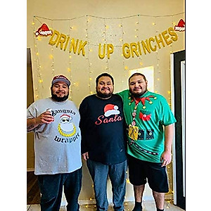 LeeSky Drink Up Grinches Banner Gold Glitter Grinch Christmas Decorations, The Grinch Party Decor, Merry Christmas Banner, Ugly Christmas Sweater Party Decor