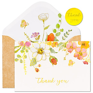 Crisky Wildflower Thank Cards with Envelopes 50 Pack bulk 4x6 Inch Kraft envelopes Flower Greeting Cards with Envelopes For Baby Shower, Wedding, Bridal Shower, Graduation