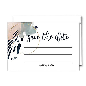 Paper Clever Party Modern Save the Date with Envelopes, All Occasion Cards for Wedding Invitations, Birthday, Graduation, Blue and Pink, 3.5x5, 25 Pack