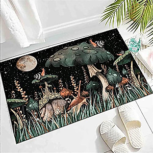 LGGQQW Trippy Area Rug Mushroom, Fairy Carpet Moon and Star Rug Snails Fantasy Area Rug for Bedroom Livingroom Plants and Leaves Home Decor, 20inch x 32inch