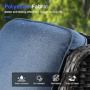 XIZZI Patio Swivel Rocking Chairs Set of 2,Outdoor 360 Degree Rotation Chair Matching Side Table,3 Pieces PE Wicker Patio Bistro Set (Grey Rattan Denim Blue)