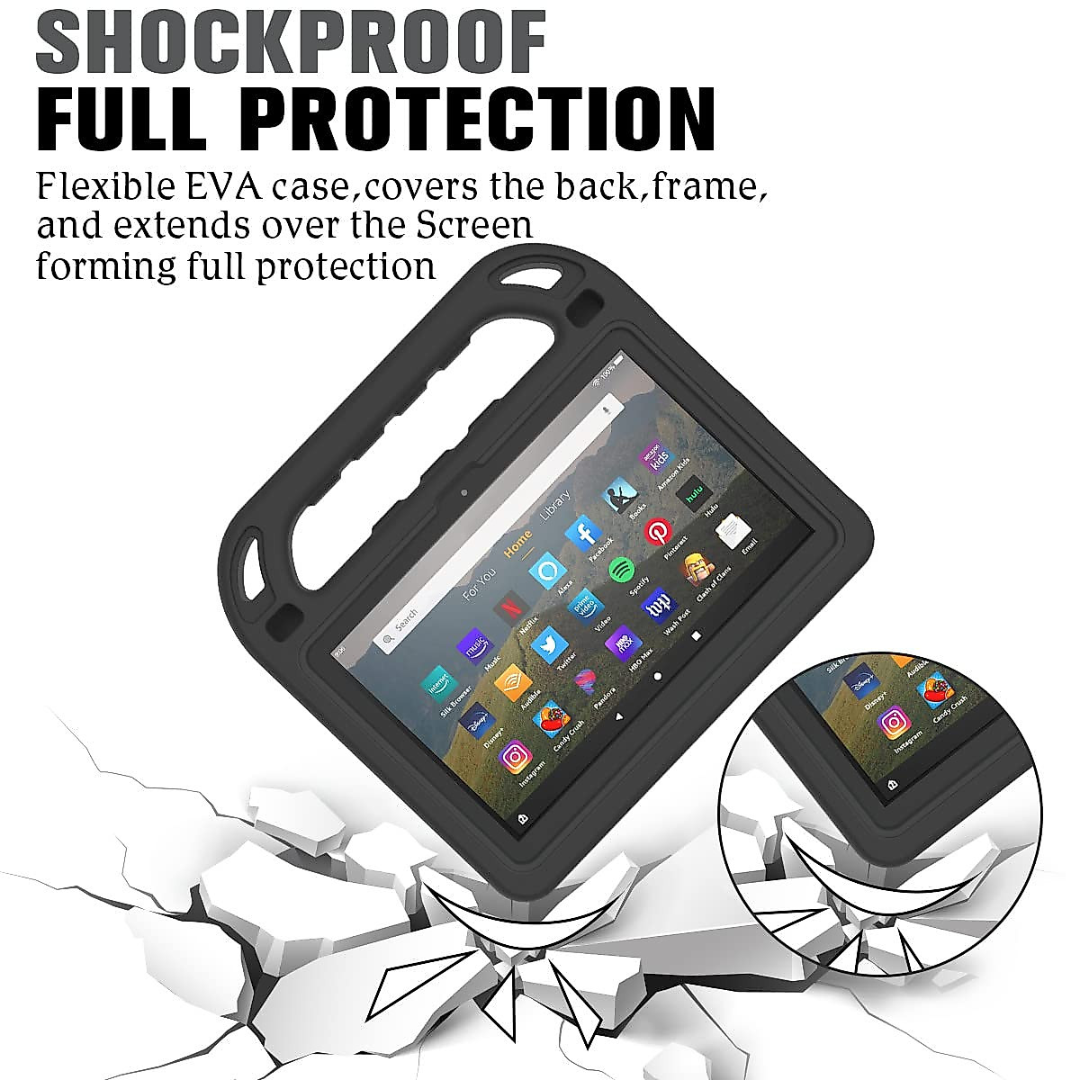 SUPNICE Kids Case for All-New Fire HD 8 & Plus 2020 & 2022- Lightweight Shockproof Handle with Stand Kid-Proof Case for Amazon Fire HD 8 inch Tablets (2022/2020 Release) - Black