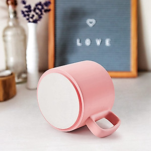 VOBAGA Coffee Mug 11 oz Tea Cup with Flat-Bottom Warming Coffee Milk for Office and Home（Pink