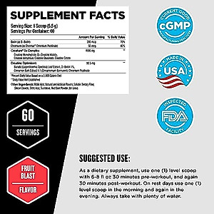 Beast Sports Nutrition Creature, Fruit Blast - 60 Servings - 5 Forms of Creatine + Creatine Optimizers - Improve Strength, Muscle Tone, Endurance, Recovery & Energy Production