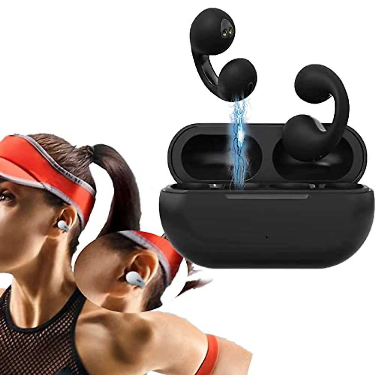 seuloo 2023 New Wireless Ear Clip Bone Conduction Headphones,Wireless Ear Clip Bone Conduction Headphones Bluetooth,Wireless Earclip Bone Conduction Headphones (Black-B)
