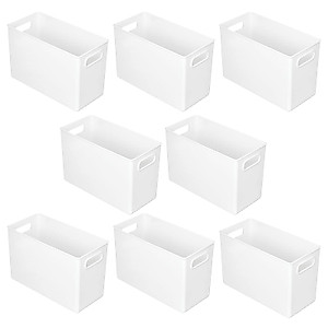 mDesign Plastic Storage Organizer Bin for Household Organization in Cabinets, Closets, or inside any Cubby Storage Organizer, Holds Craft Supplies, Linens, or Toys, Ligne Collection, 8 Pack, White