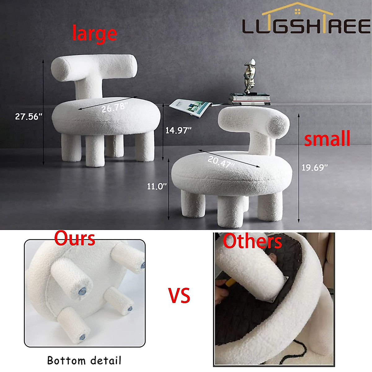 LUGSHIREE Ottoman Pouf Boucle Chair,Small Upholstered Tufted Foot Stool Sheep Ottoman for Living Room Bedroom Home Decor(White)…