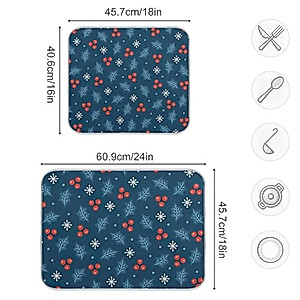 Christmas Holly Berry Leaves Dish Drying Mat Kitchen Counter Drying Mat Kitchen Matt Dish Dryer Cloth Dish Wish Drying Mat 18 x 24