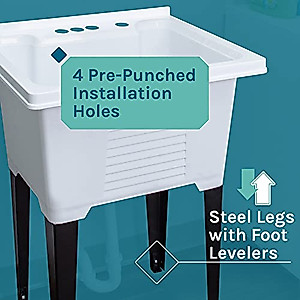 White Utility Sink by JS Jackson Supplies, Tehila Luxe Laundry Tub, Matte Black Pull-Down Faucet, Soap Dispenser