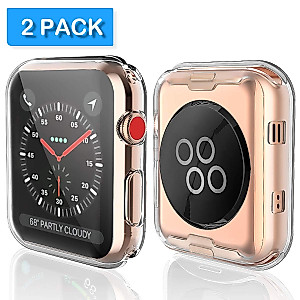 [2-Pack] Julk 38mm Case for Apple Watch 3 Series 2 Screen Protector, Overall Protective Case TPU HD Ultra-Thin Cover for iWatch, Transparent