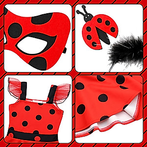 Girls Costume Polka Dots Dress Up Carnival Costume Birthday Outfit Christmas Party Cosplay Mask Gloves Headdress for Kids 130