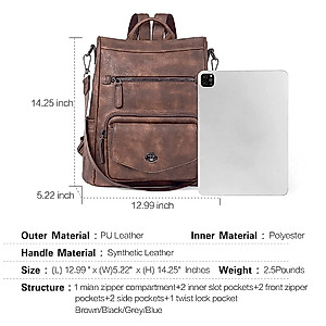 CLUCI Backpack Purse for Women Leather Convertible Fashion Designer Bookbag Ladies Travel Large Anti-Theft Shoulder Bags Women Wallet Large Leather Designer Zip Around Card HolderTwo-Tone Coffee