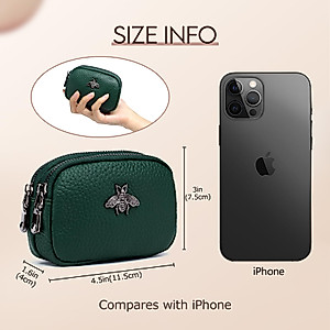 imeetu Women Leather Coin Purse, Small 2 Zippered Change Pouch Wallet(Green)