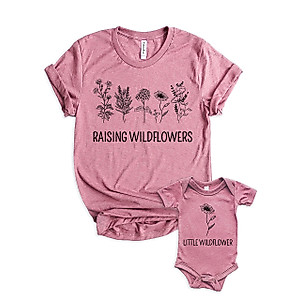 Teeny Fox Raising Wildflowers Little Sunflower Mother Daughter Matching Outfits Mom and Me Cute Family Shirts