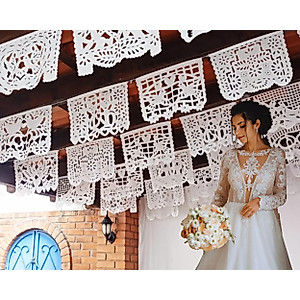 5 Pk Mexican Plastic Banners, 75 ft Long White Mexican Wedding Garlands, Perfect for Rehearsals, Bridal Shower, Photo Booth Backdrop, Engagement Party, Wedding Backdrop Banner B41