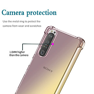 Vokuha for Xperia 1 II Case, XQ-AT51, XQ-AT52 Case with Tempered Glass Screen Protector,Cute Clear Gradient Slim Shockproof TPU Back Phone Protective Cover for Sony Xperia 1 II (Black/Gold)
