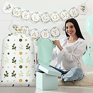 Henoyso 3 Pcs Greenery Jumbo Gift Bags Large Baby Shower Bags Sage Green Neutral Baby Shower Decorations for Kids First Birthday Gender Reveal Party Favors Supplies, 36 x 56 Inch