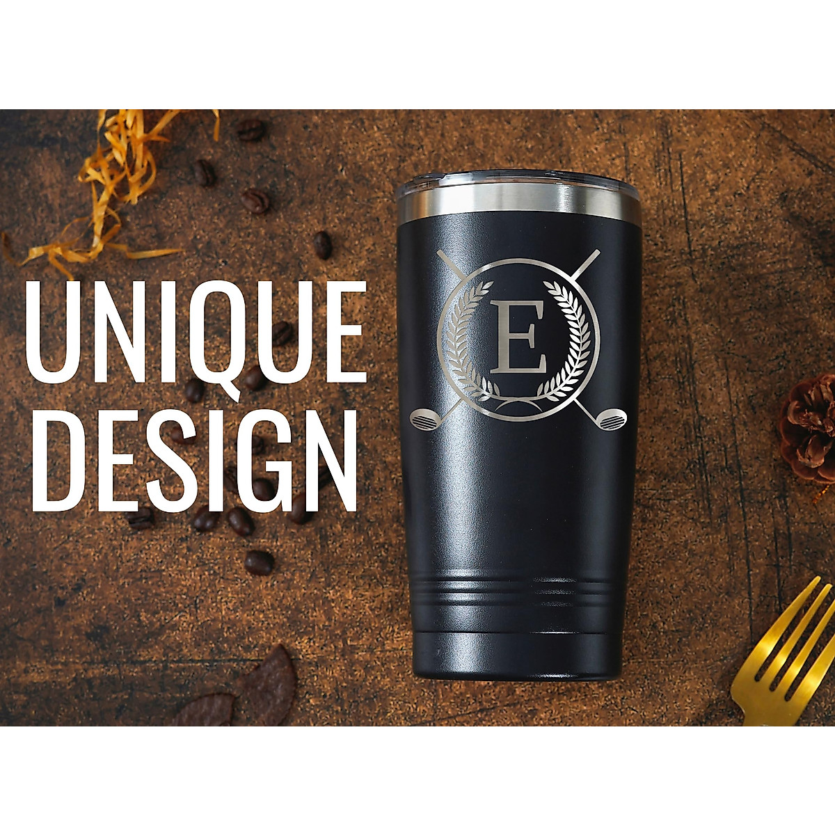 Onebttl Golf Gifts for Men With Initial - 20oz Travel Mug With Golf Design, Perfect for Golfers & Lovers, Birthday, Christmas - E