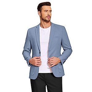 COOFANDY Men's Casual Linen Blazer Lightweight Regular Fit One Button Sport Coat Wedding Suit Jacket Denim Blue