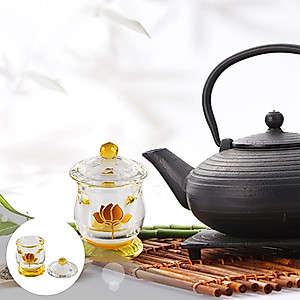 VOSAREA Crystal Glass Offering Cup Lotus Printed Holy Water Cup Buddhist Offering Bowl Tibetan Altar Cup Buddha Worship Utensil Supplies