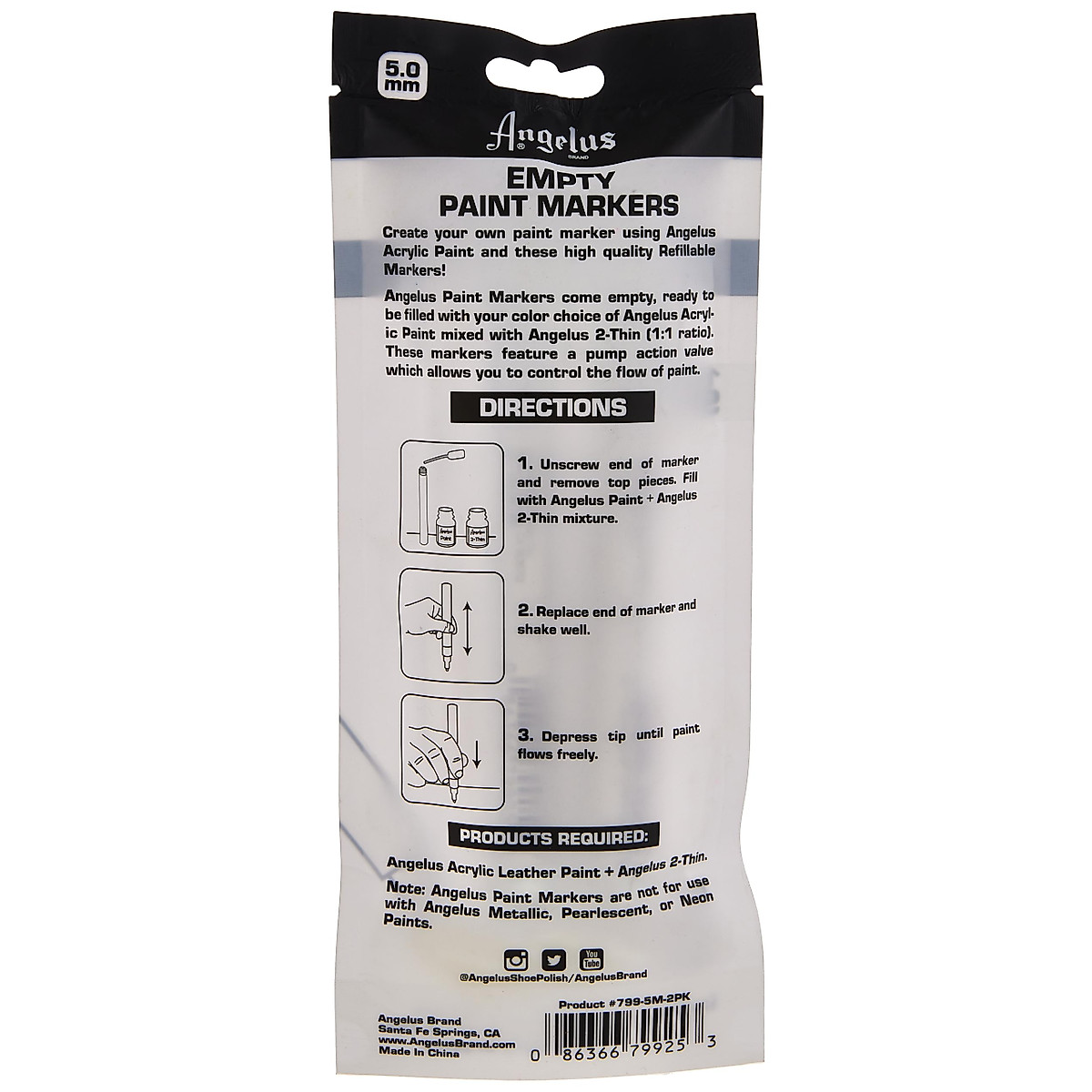 Angelus Empty Paint Marker Set, 3 mm, Clear