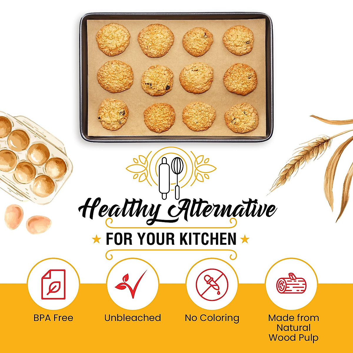 220 PCS Parchment Paper Baking Sheets, 12x16 Inches by Baker's Signature | Precut Non-Stick & Unbleached - Will Not Curl or Burn, Non-Toxic & Comes in Convenient Packaging