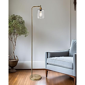 Oneach 66.5 '' Industrial Floor Lamp for Living Room Modern Standing Lamps with Hanging Clear Glass Shade Reading Tall Pole Lamp for Bedroom Office Study Room AB Antique Brass（Bulb Included）