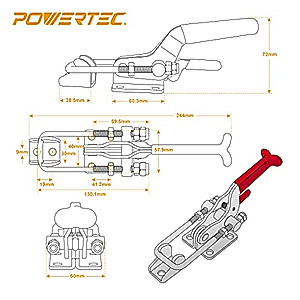 POWERTEC 20340V Heavy Duty Adjustable Latch-Action U Bolt Self-lock Toggle Clamp, 2000 lbs Capacity, 40341, 2PK