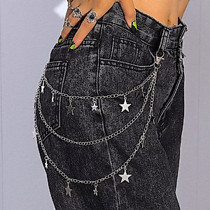 Zehope Layered Pants Chains Sliver Stars Pendant Jean Chains Goth Punk Wallet Chain Heavy Biker Pocket Chain for Women and Men