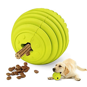 LaRoo Dog Feeder Puzzle Toy Ball, Natural Rubber Dog Chew Toy Snack Dispenser, Bite Resistant Interactive Dog Toy Treat Dispensing Aggressive Chewers for Small Medium Large Dog (9cm Ball Green)