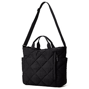 Women Quilted Tote Bag Puffer Hobo Handbag Lightweight Padding Shoulder Bag Nylon Padded Crossbody Purse Black One Size