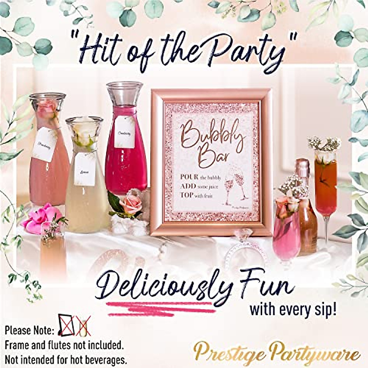 PRESTIGE Mimosa Bar Kit - Glass Carafe with Lids 27oz & Brunch Decor, Mimosa Pitcher w/Plastic Carafe Lid, Bubbly Juice Carafes for Mimosa Bar Supplies, Baby Bridal Shower (Mimosa Set (3 Carafes))