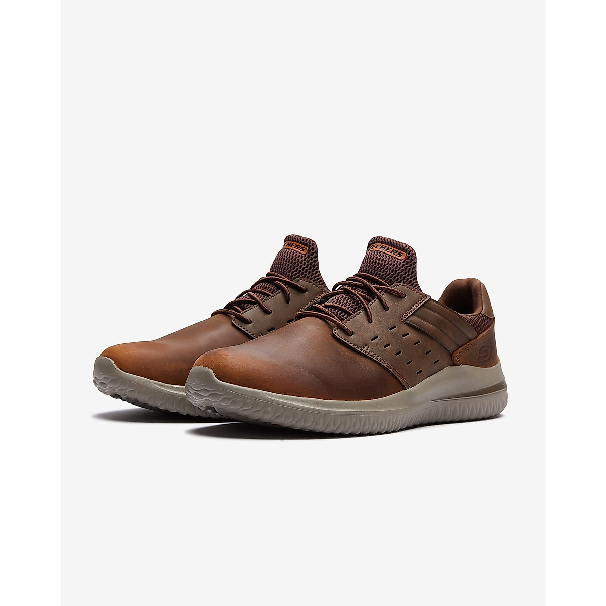 Skechers Men's Delson 3.0-Ezra Leather Bungee Lace Slip On Sneaker, Brown, 10.5