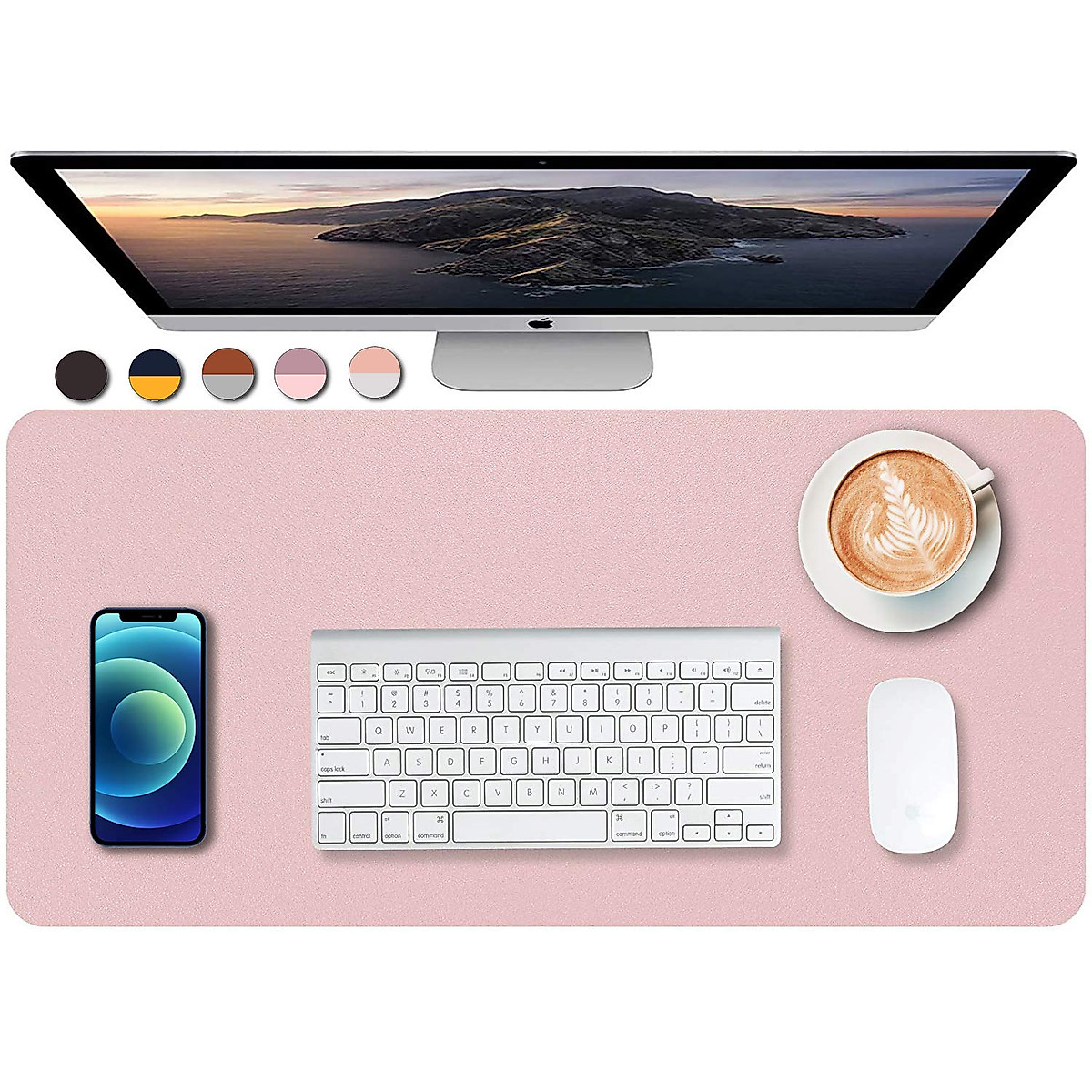 SUJAYU Dual Sided PU Leather Desk Pad, Mouse Pad, Office Desk Mat, Non-Slip Laptop Desk Pad, Waterproof Desk Writing Pad for Office and Home (23.6" x 11.8", Pink+Light Blue)