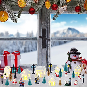 Liliful 36 Pcs Christmas Village Sets White Christmas Village Lighted LED Christmas Village Houses with Figurines Xmas Trees People Villager Snowman Elk Lamp Xmas Scene Figurines Decoration