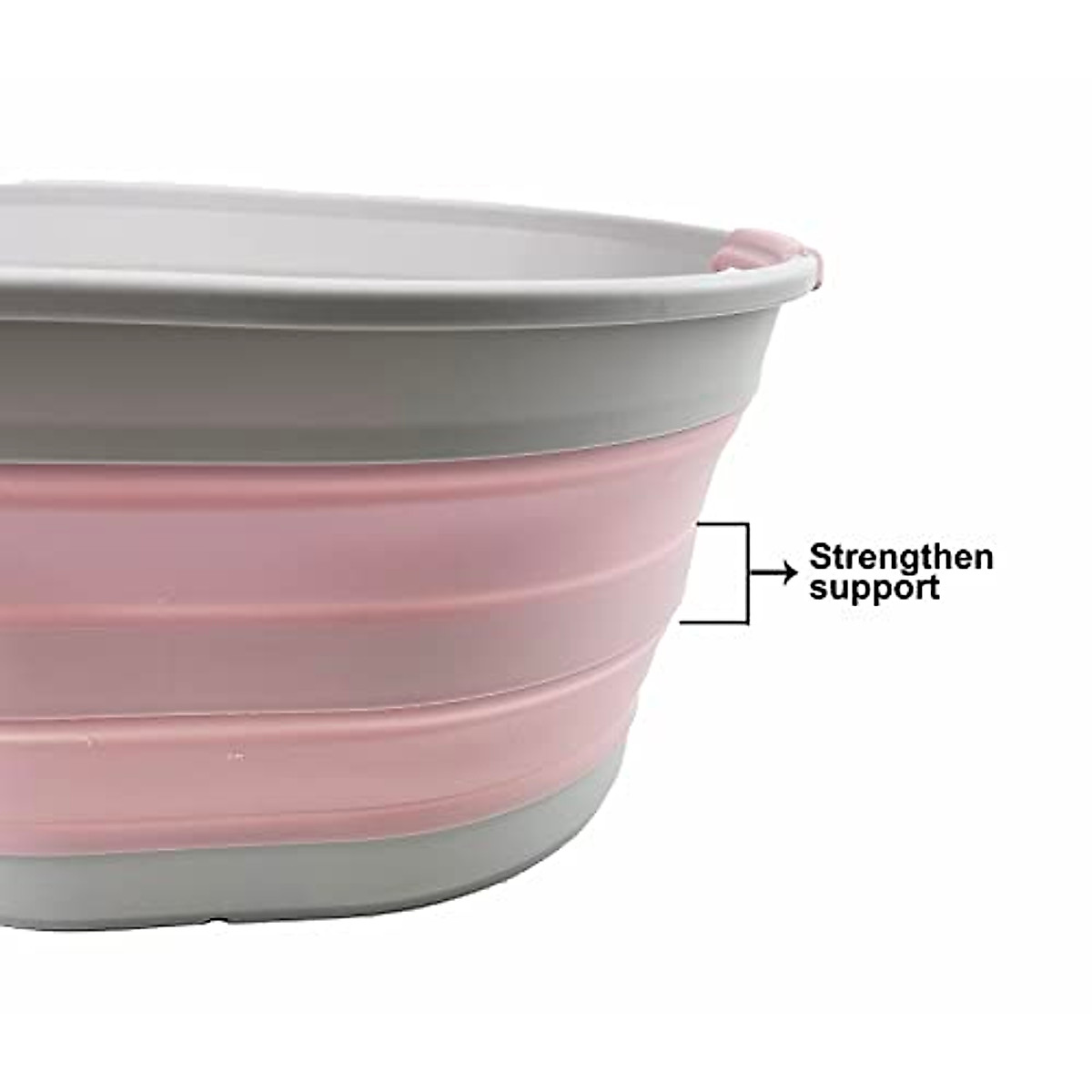 SAMMART 23L (6 Gallons) Collapsible Plastic Laundry Basket - Oval Tub - Foldable Storage Container/Organizer -Portable Washing Tub -Space Saving Laundry Hamper (Grey/Pale Pink)