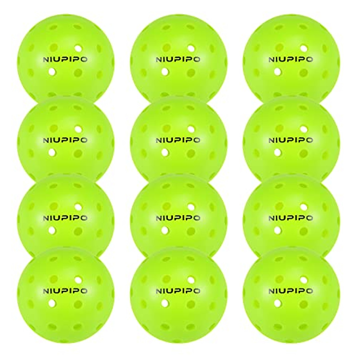 niupipo Pickleball Balls, Outdoor Pickleball Balls, USAPA Approved 40 Holes Pickle Balls for Tournament Play, Pickleball Balls, High Elasticity & Durable, Green, 12 Pickleball Balls Pack