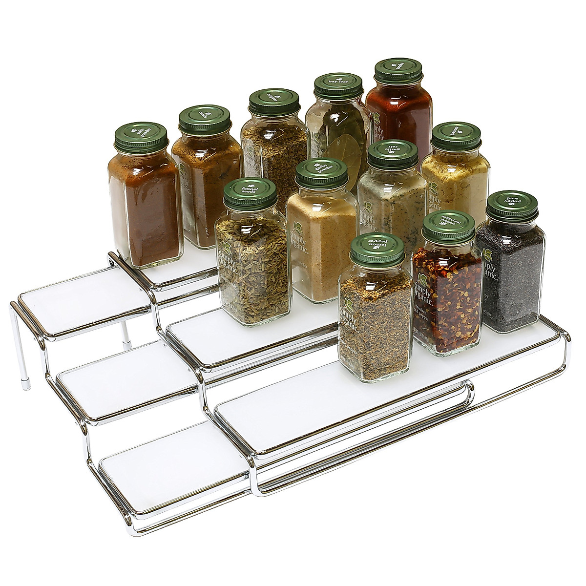 DecoBros Spice Rack 3 Tier Expandable Cabinet Spice Organizer Step Shelf Organizer (31.75~63.50 cm), Chrome
