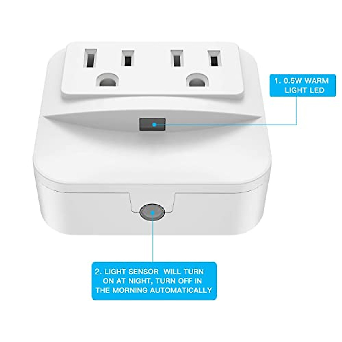 POWRUI Plug-in Night Light with 2-Outlet Extender, Warm White LED Nightlight with Dusk-to-Dawn Sensor for Bedroom, Bathroom, Kitchen, Hallway, Stairs, 4-Pack